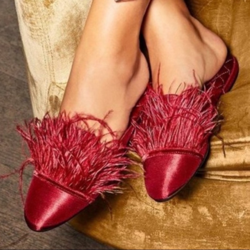 Birdies The Lovebird Feather Trim Mule Red Sz 5 - Gem